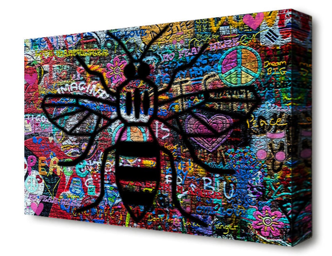 Manchester Bee Graffiti Street Art Print Canvas Wall Picture One Love I ...