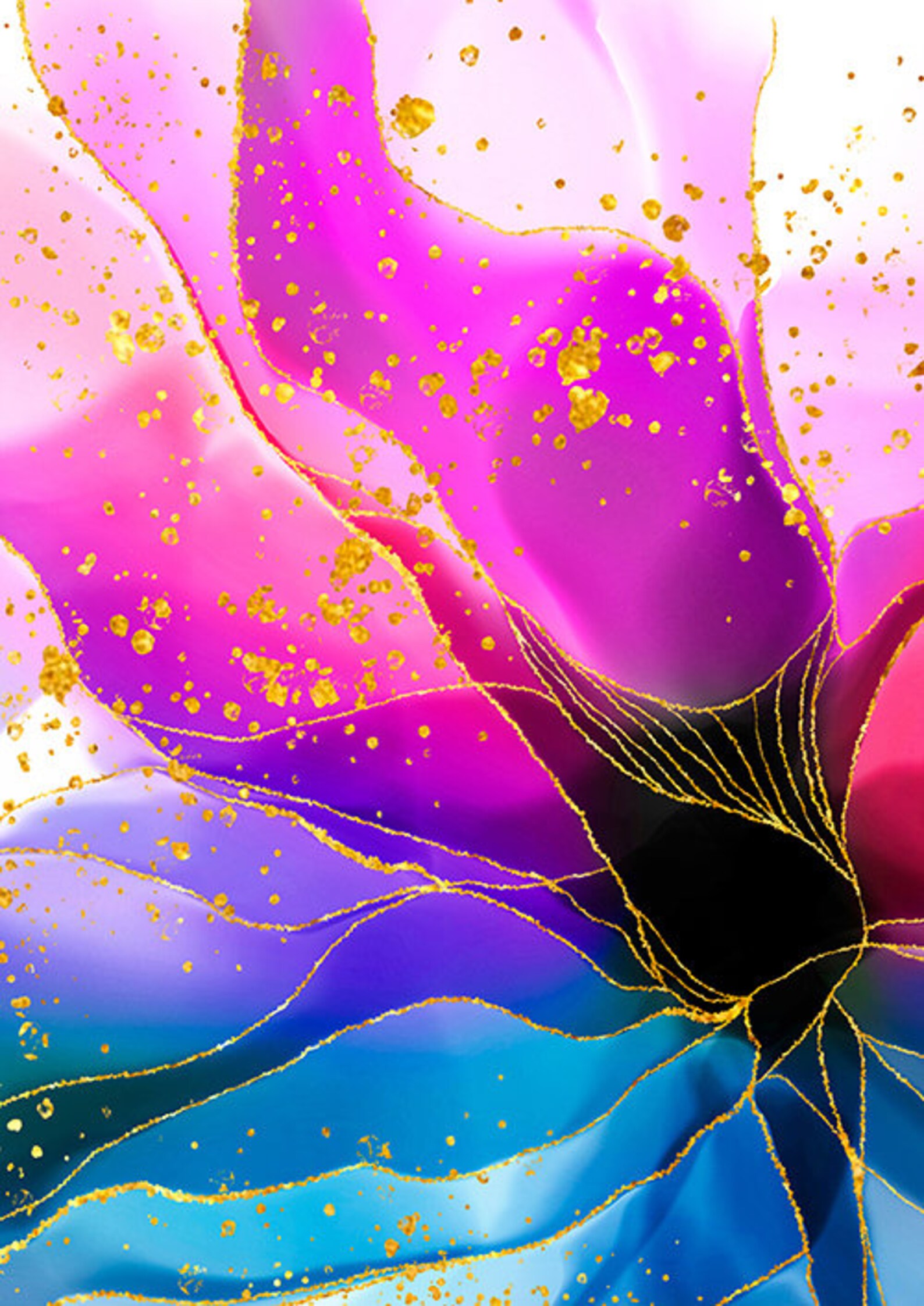 Marble Abstract Floral Flowers Blue Pink Gold Triple Set of 3 - Etsy