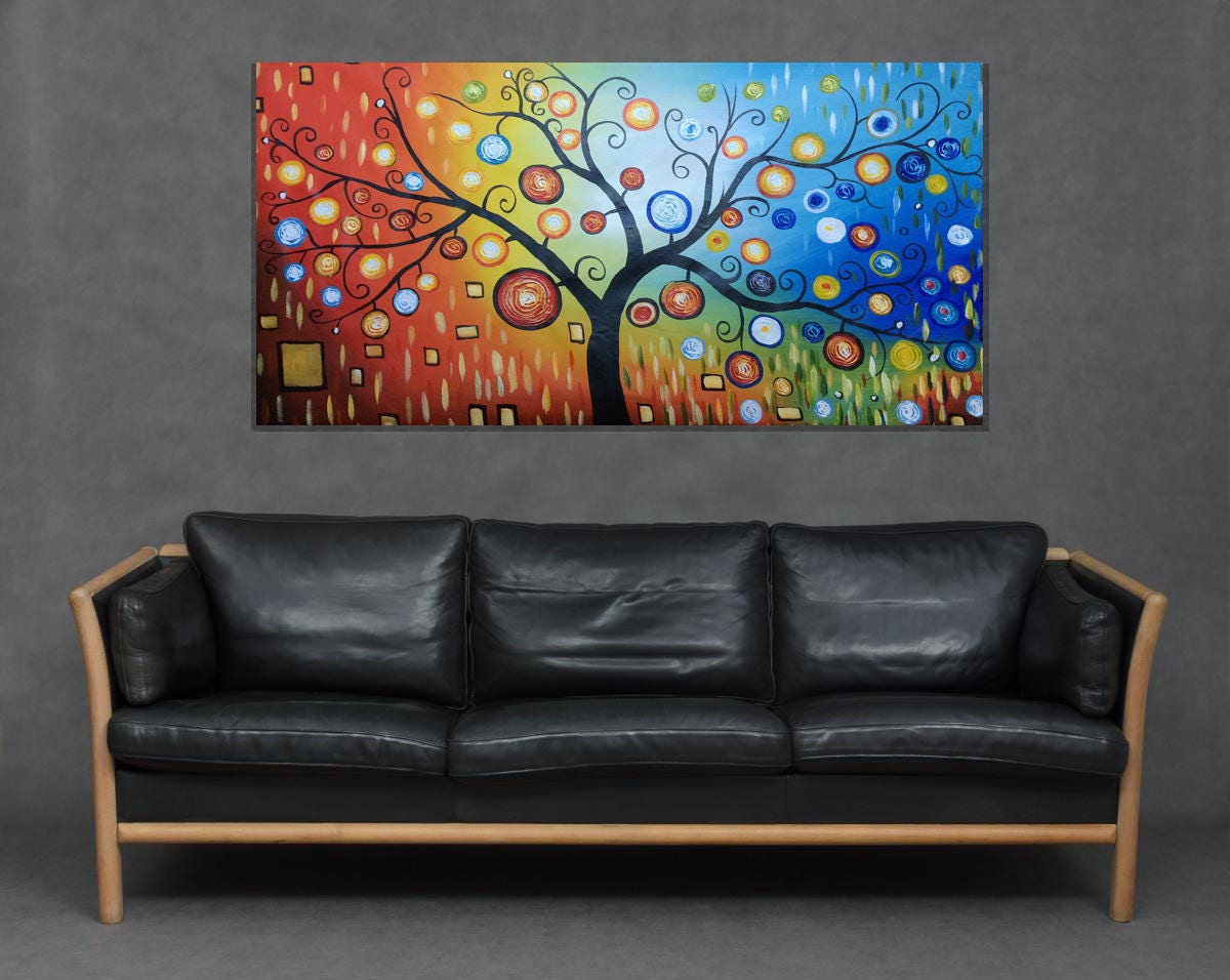 Bright Colourful "tree of Life" Wall Art Original Painting Print Canvas ...