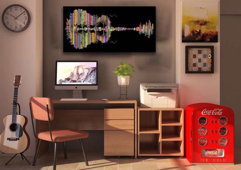 Acoustic Guitar Abstract Landscape Trees Rainbow Black Canvas | Etsy