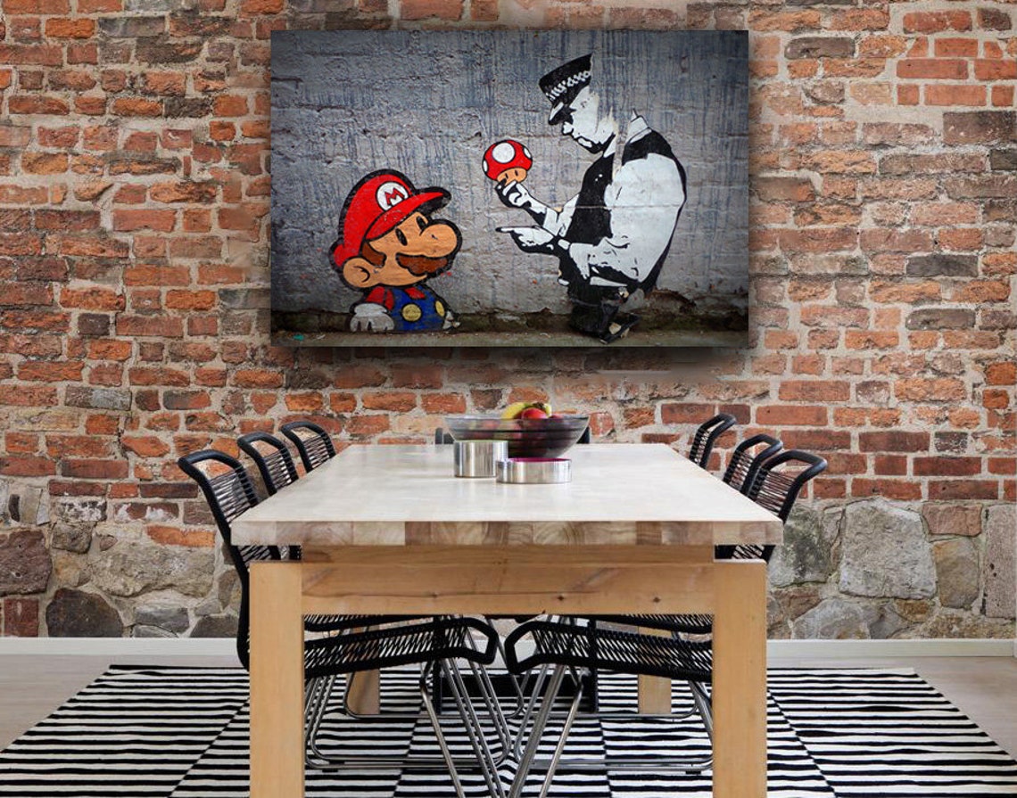 Mario & Cop Banksy Policeman Mushroom Modern Canvas Print - Etsy UK