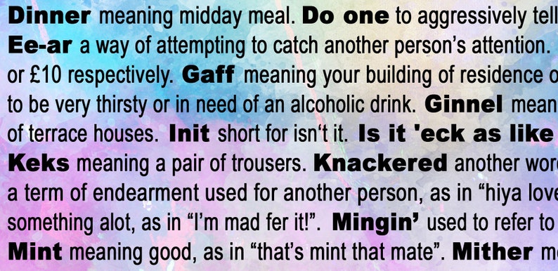 Manc Dictionary Manchester Slang Sayings Gift Mcr Small Medium - Etsy UK