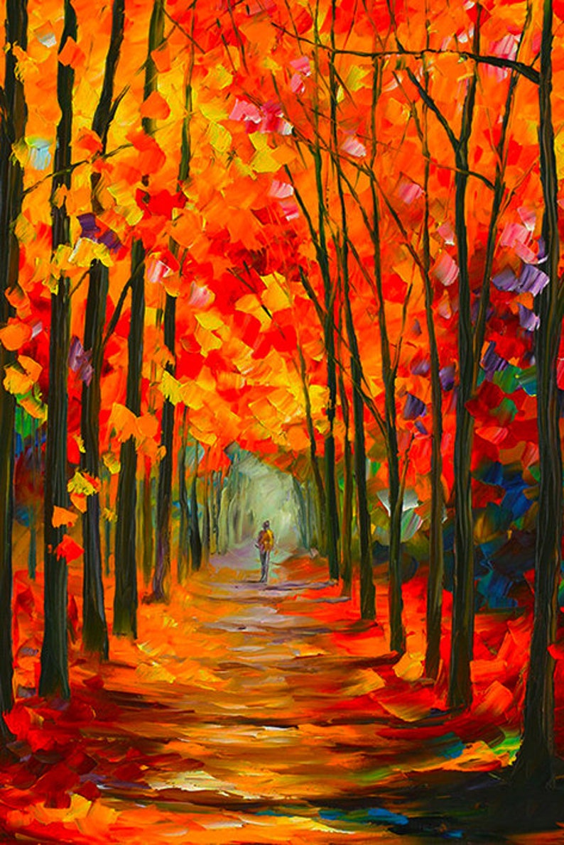 Leonid Afremov Autumn Red Orange Yellow Deer Stag Trees River - Etsy UK