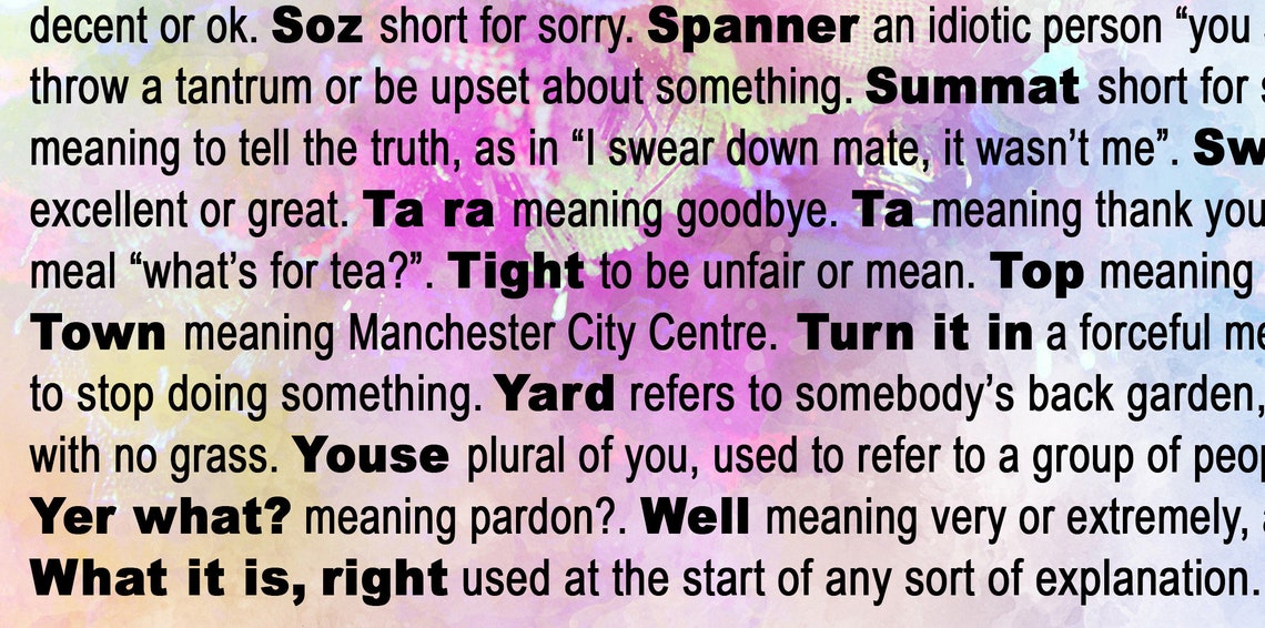 Manc Dictionary Manchester Slang Sayings Gift Mcr Small Medium - Etsy UK