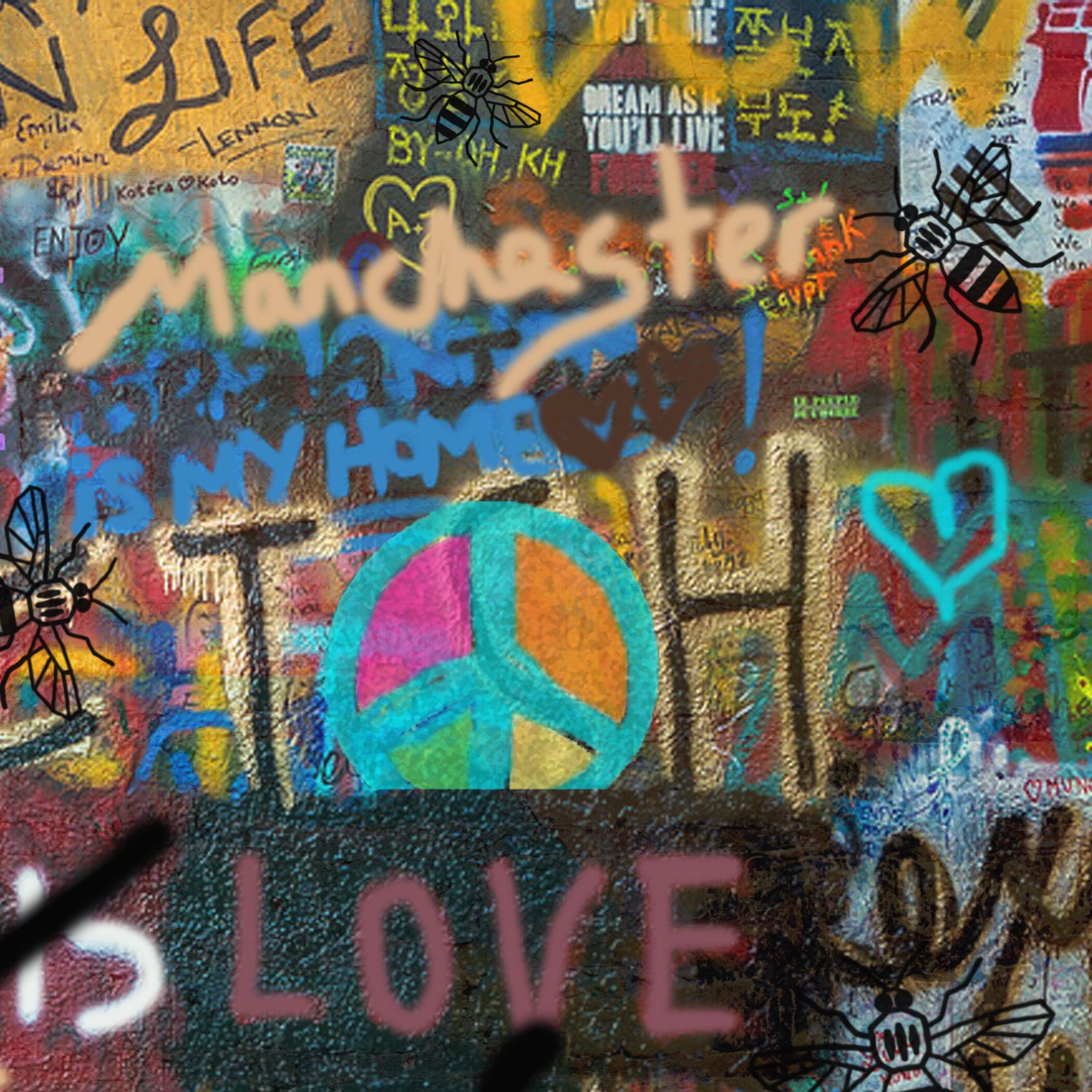 Manchester Bee Graffiti Style Remember 22 Bees Bright Small Made in Mcr ...