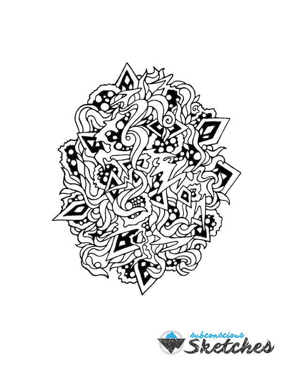 Cosmic Coloring Page Abstract Art Subconscious Doodle Adult | Etsy
