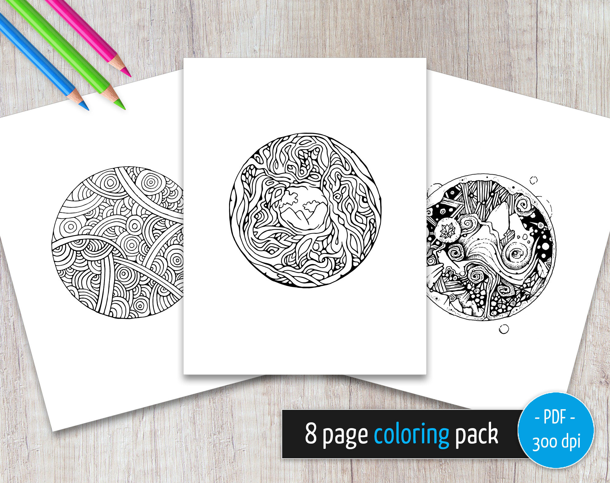 Mandala Coloring Pages Printable Coloring Set Circle Colouring PDF 8 ...
