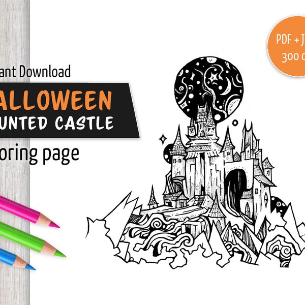 Haunted Castle Coloring - Etsy