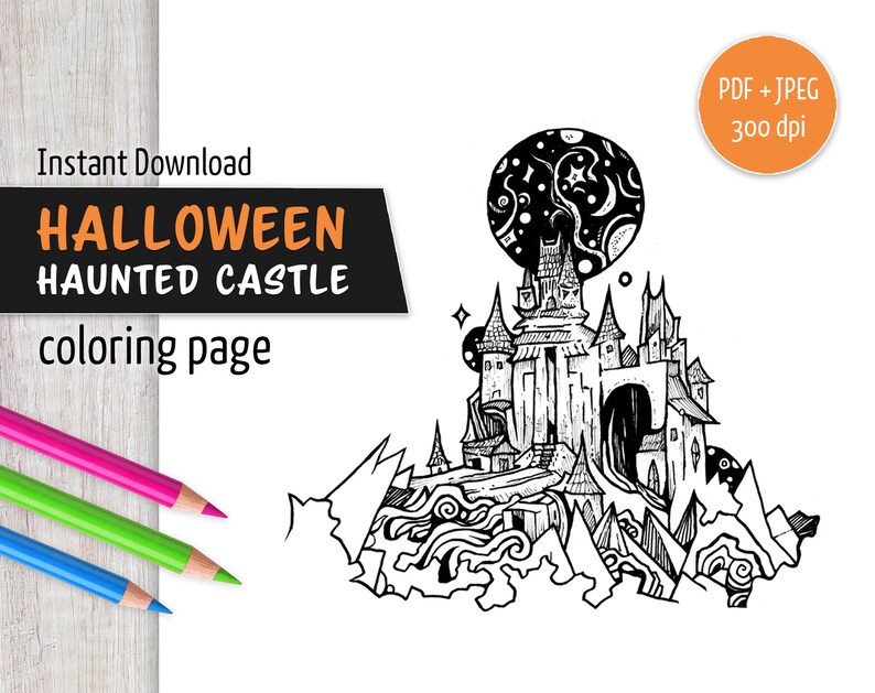 Halloween Castle Haunted Castle Coloring Page Halloween - Etsy