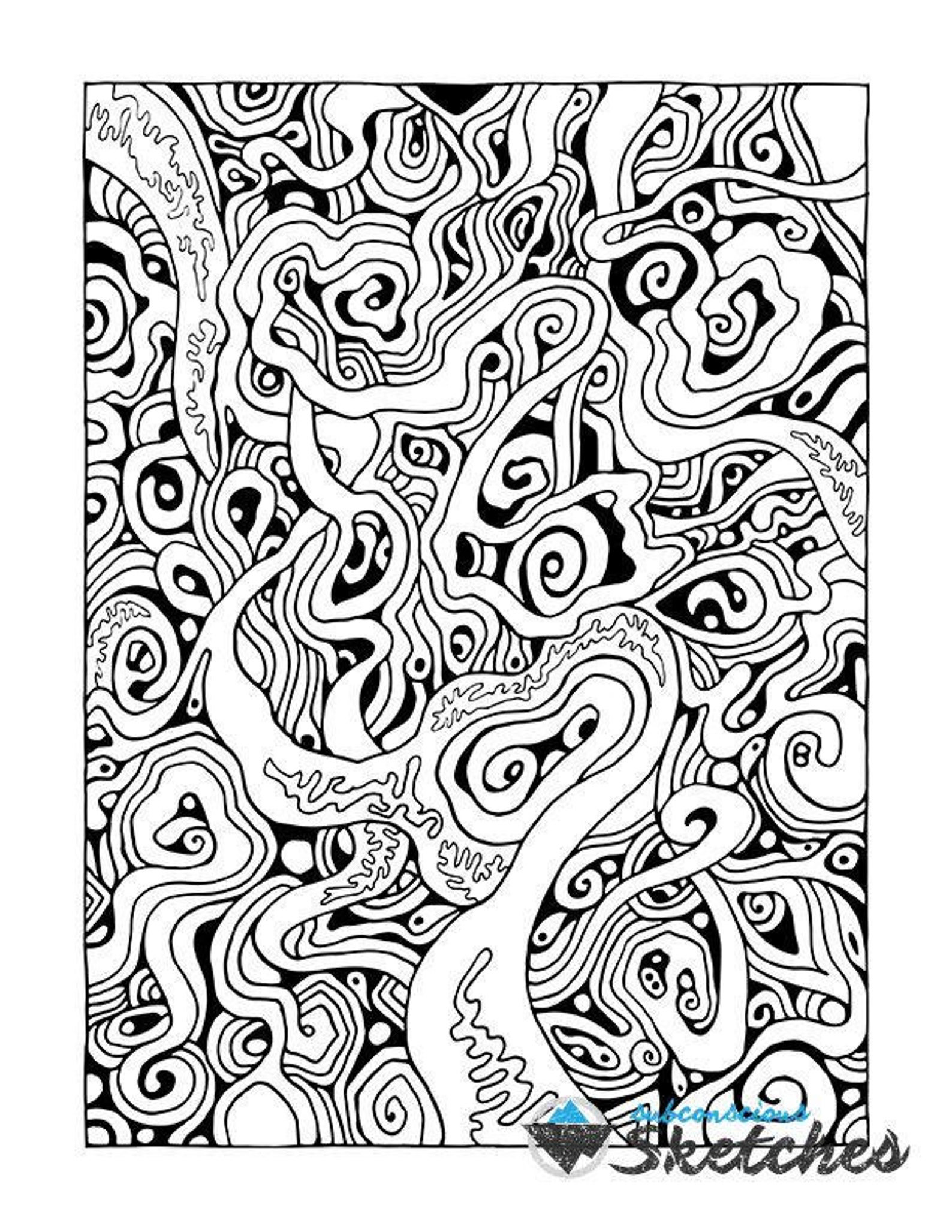 Cosmic Coloring Page, Subconscious Doodle Adult Coloring Page, Abstract ...