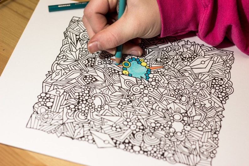 Cosmic Coloring Page, Abstract Art, Subconscious Doodle Adult Coloring ...