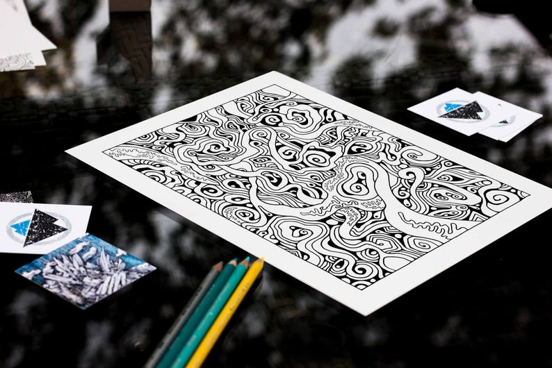 Cosmic Coloring Page, Subconscious Doodle Adult Coloring Page, Abstract ...