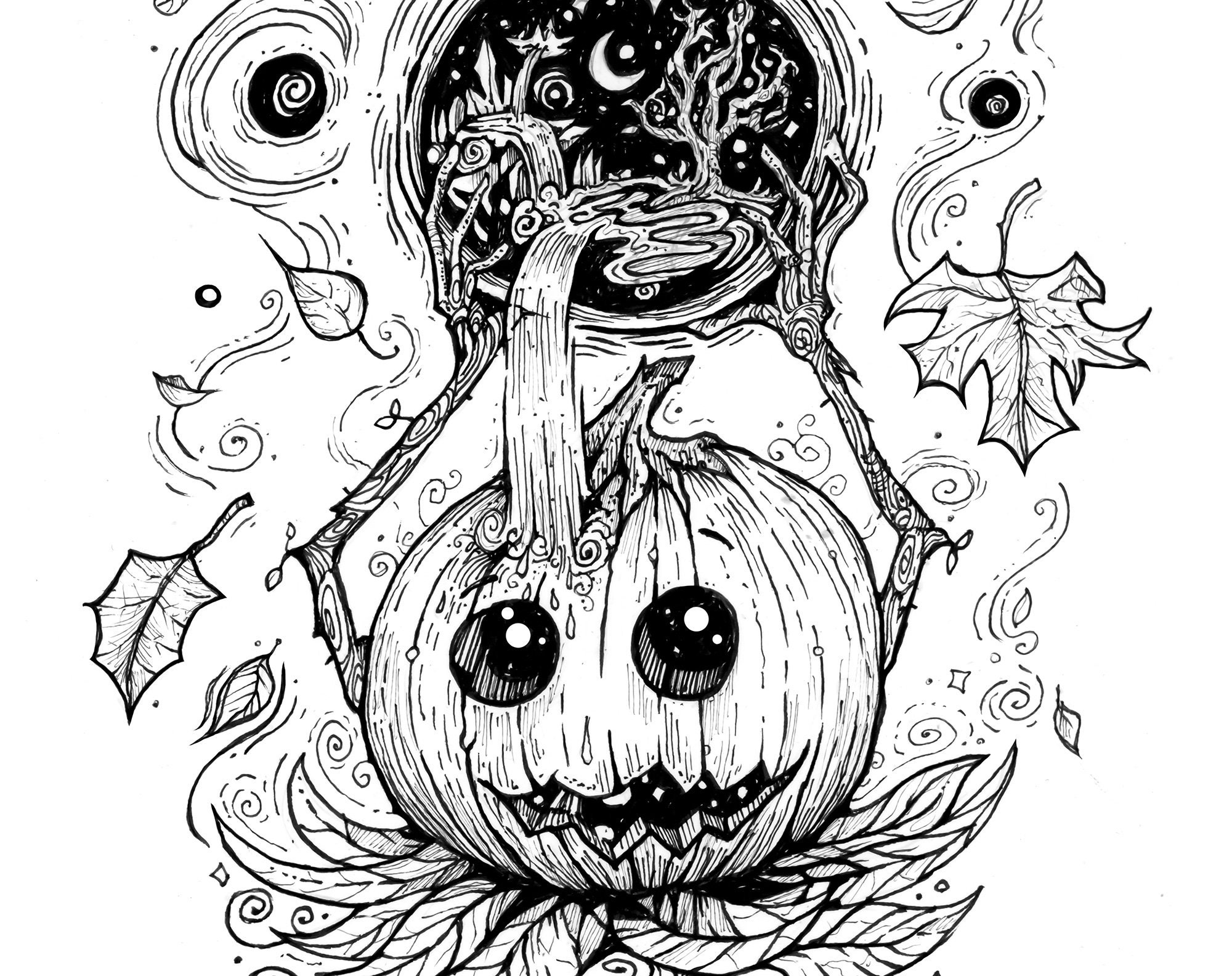 Cosmic Pumpkin Coloring Page Halloween Coloring Fall Gift - Etsy