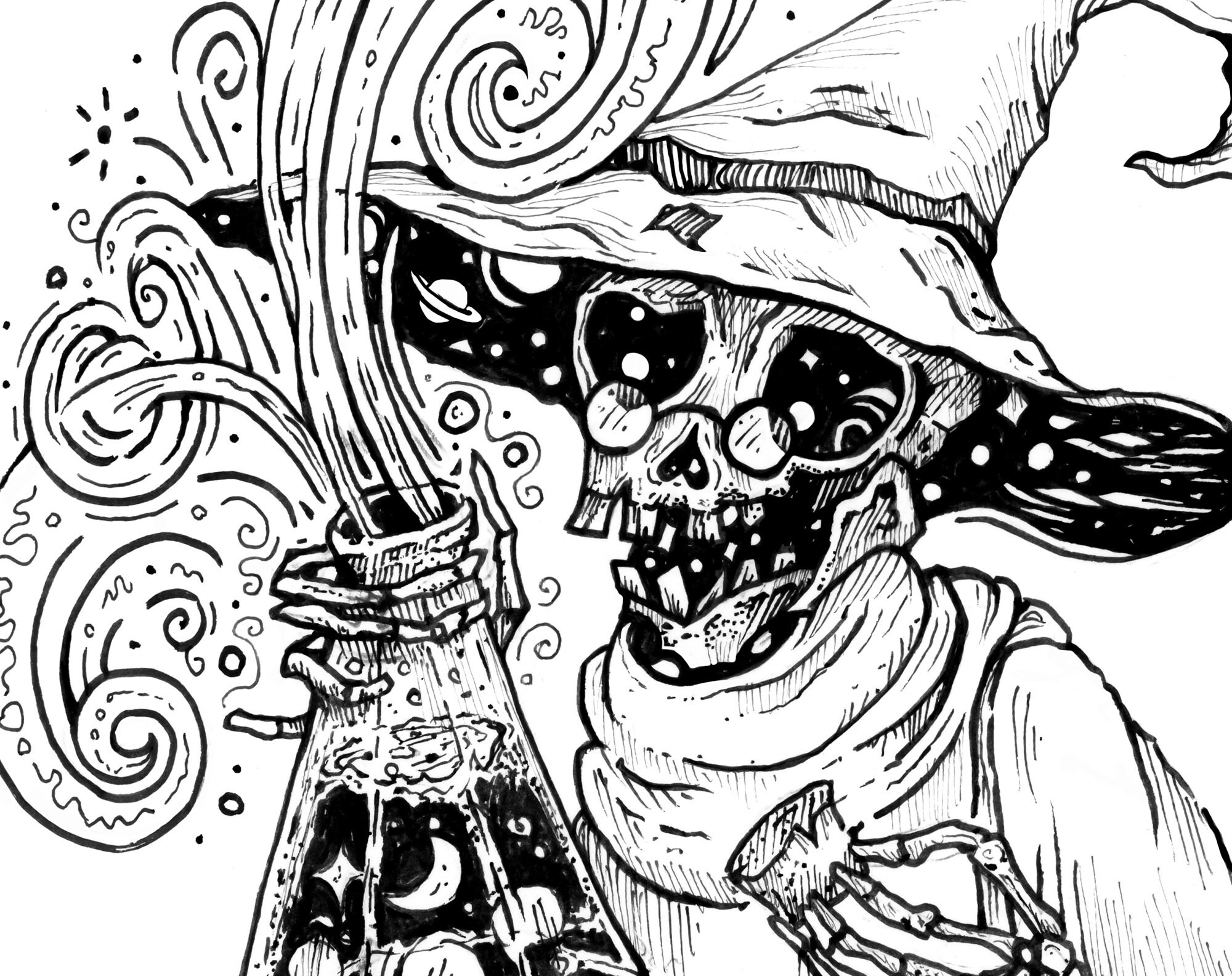 Skeleton Wizard Coloring Page Halloween Coloring Fall Adult - Etsy
