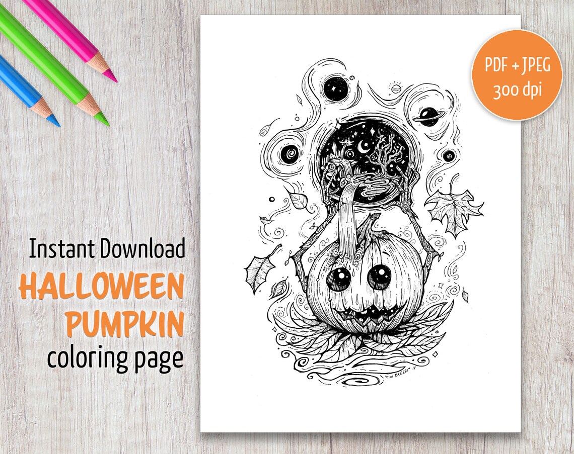 Cosmic Pumpkin Coloring Page Halloween Coloring Fall Gift - Etsy