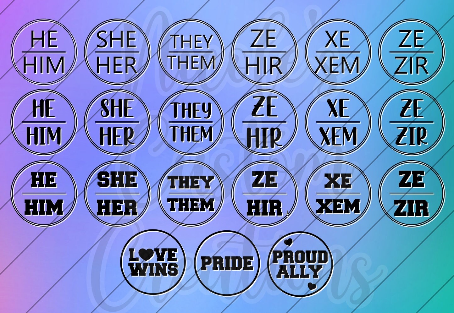 LGBTQ/Pronoun Pin SVGs He/Him She/Her They/Them Ze/Hir | Etsy