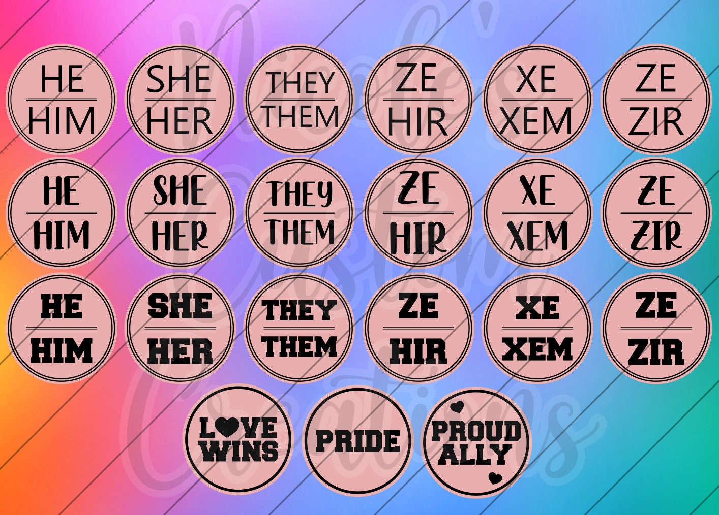 LGBTQ/Pronoun Pin SVGs He/Him She/Her They/Them Ze/Hir | Etsy