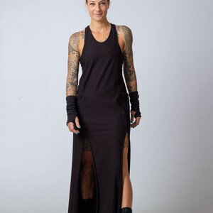 New Maxi Black Racer Back Dress/cotton Extravagant Side Split Dress ...