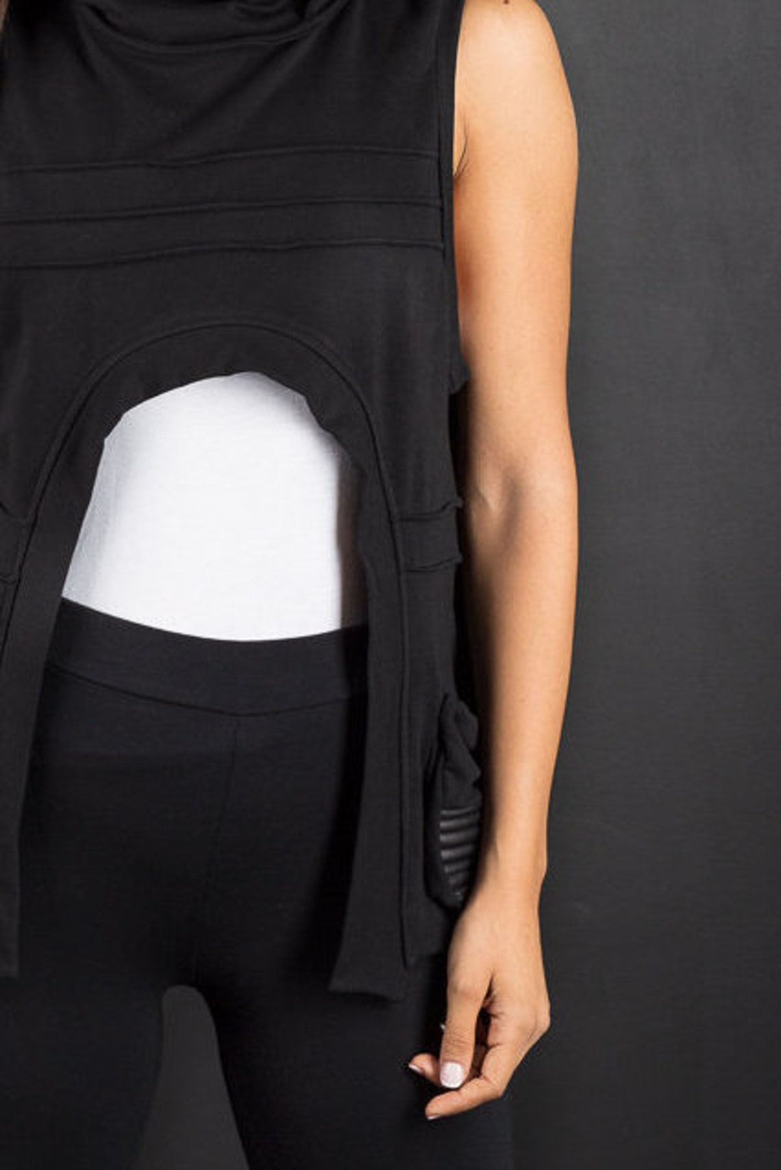 Asymmetric Cyber Vest high collar and pockets/post apocalyptic | Etsy