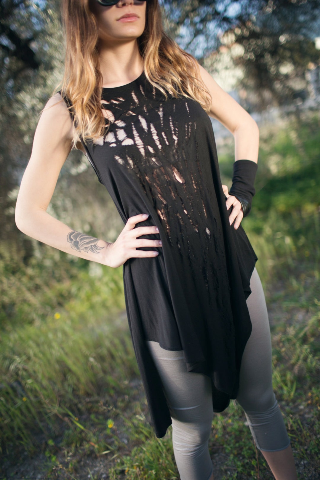 Women's Asymmetric Shredded Top/cotton Ripped Tank Top/post Apocalyptic ...