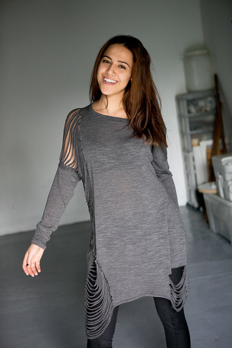 Ripped Side Top/distressed Women's Top/edgy Ripped - Etsy