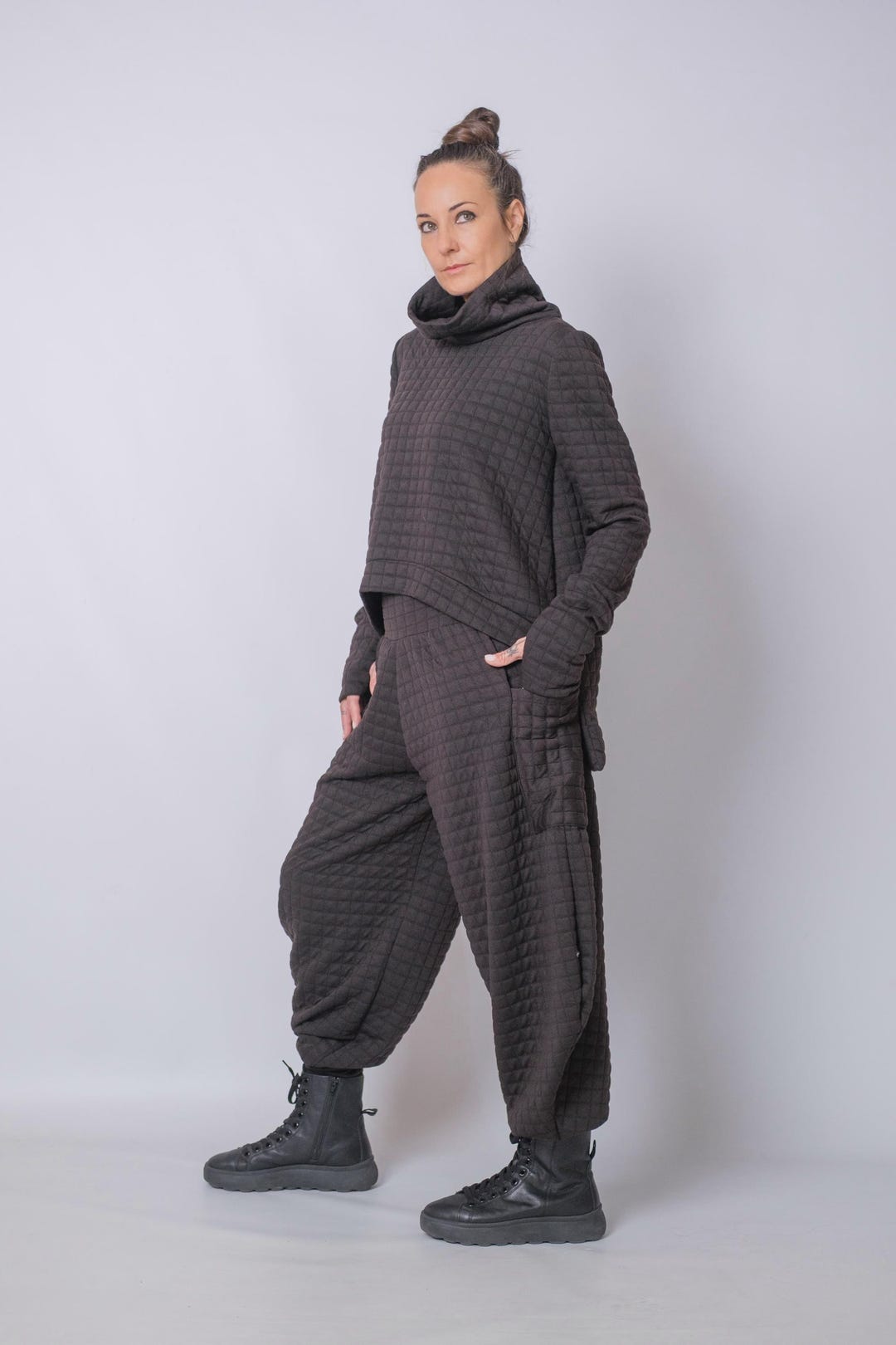 Black Extravagant Oversized Sweater, Asymmetrical Cozy Cotton Tunic ...