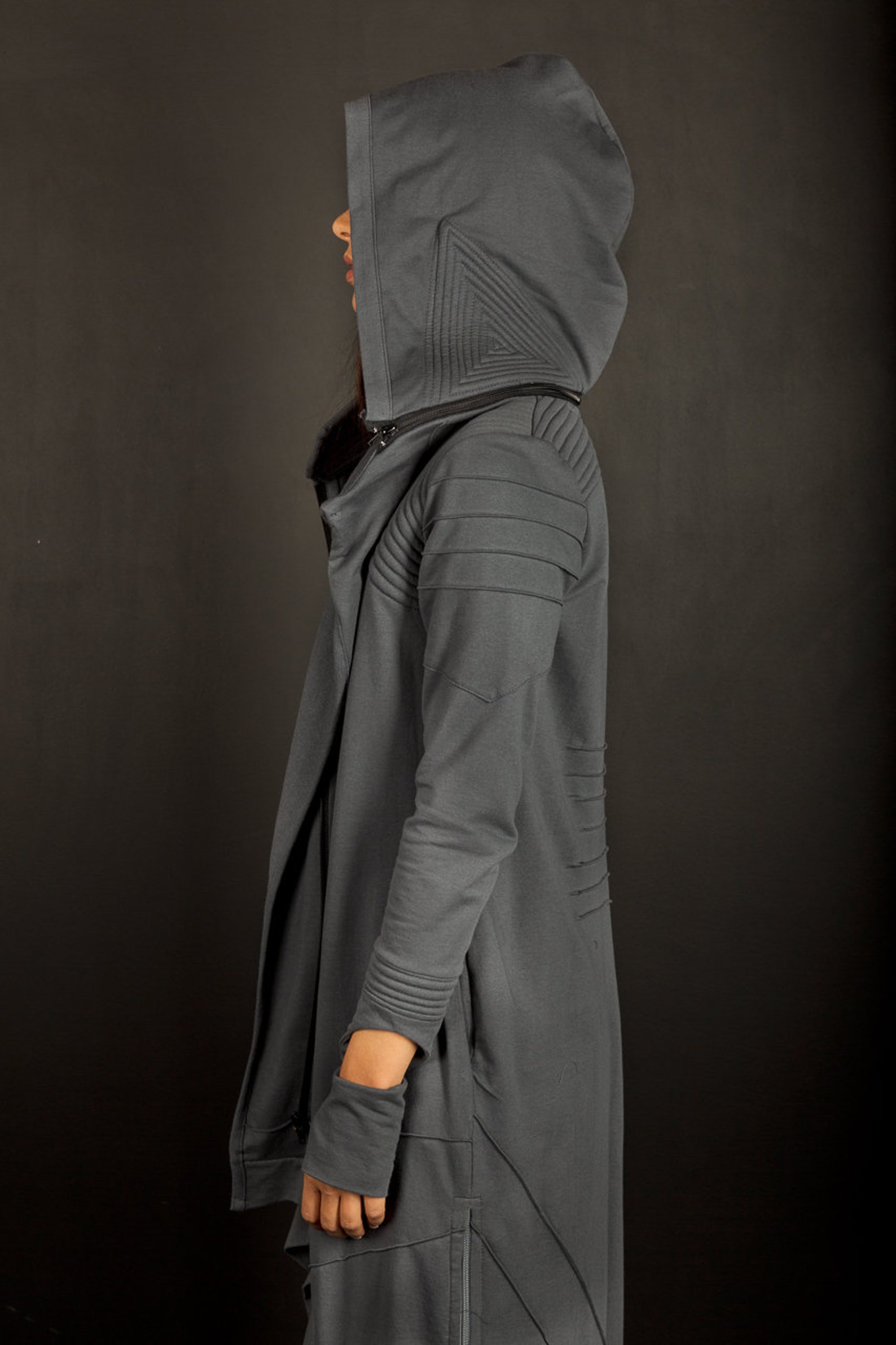 Cyberpunk Long Coat With Hood/futuristic Zipper Women's - Etsy