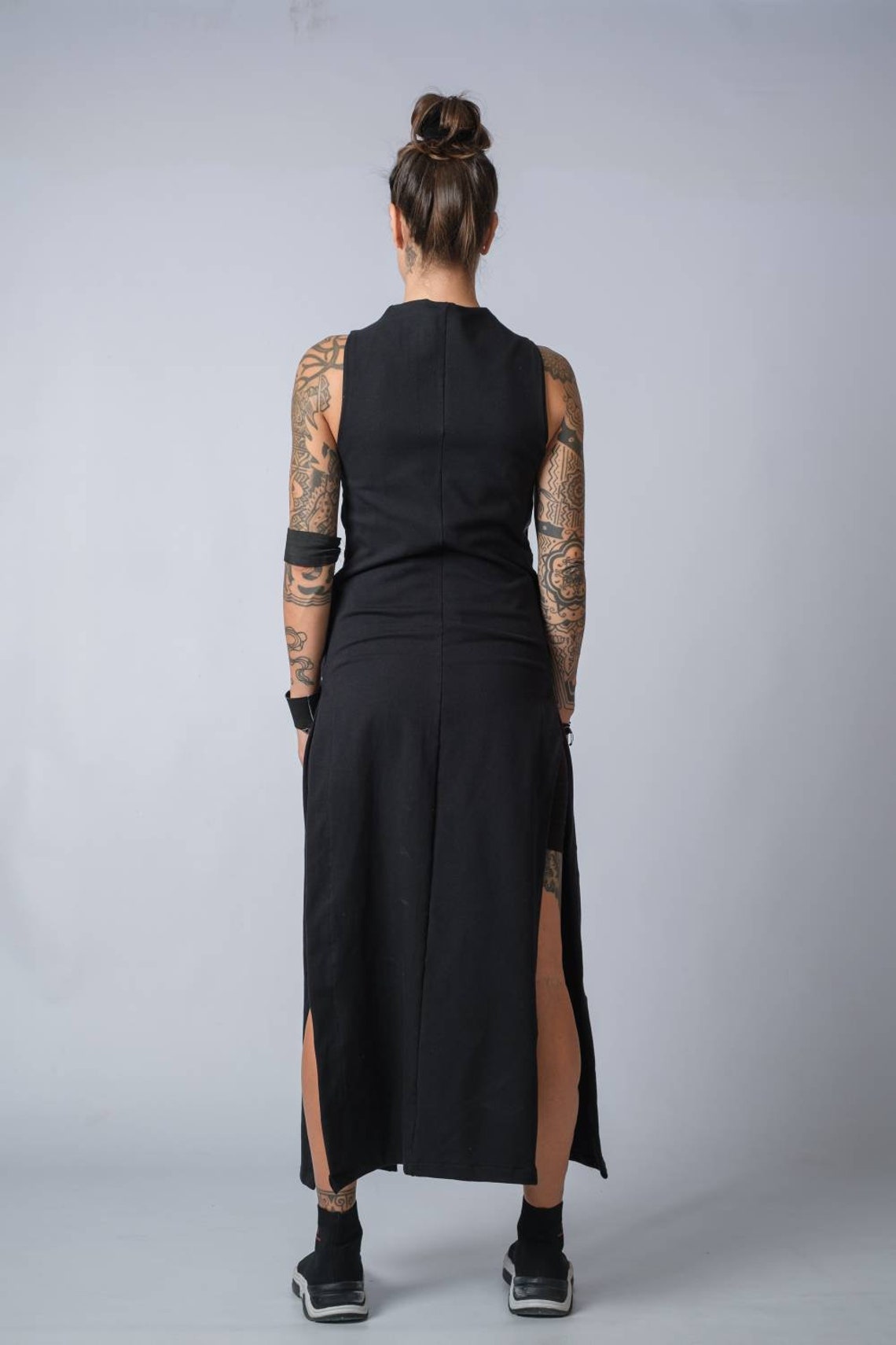 Elegant Black Sleeveless Midi Vest/ Side Split Vest Faux - Etsy