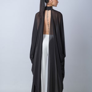 Extravagant Black Sheer Cape Tunic/mesh Asymmetric Long Top/transparent ...