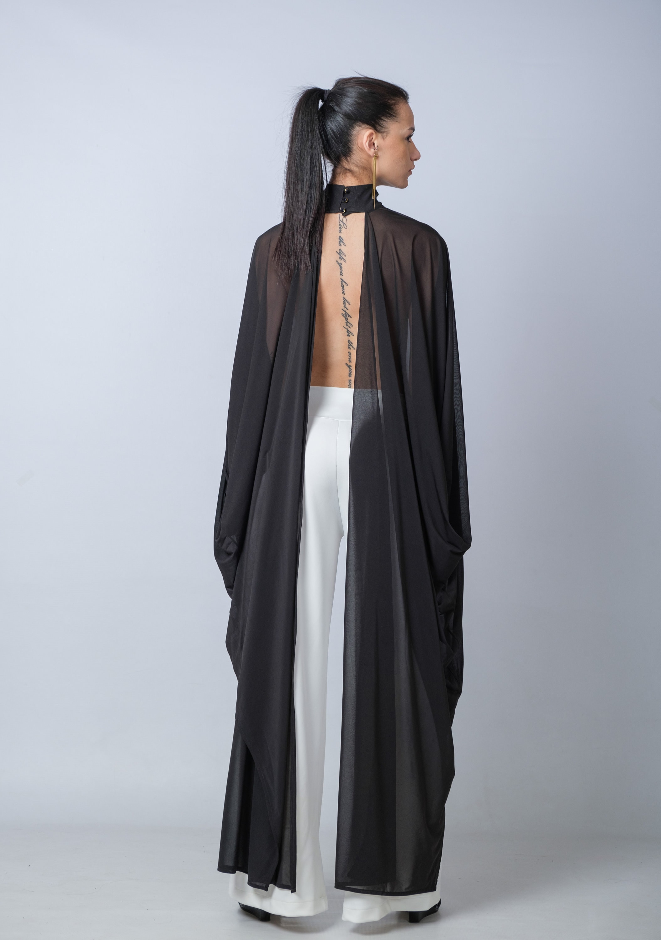 Black Sheer Cape Tunic, Asymmetric Mesh Top, Backless Blouse - Etsy