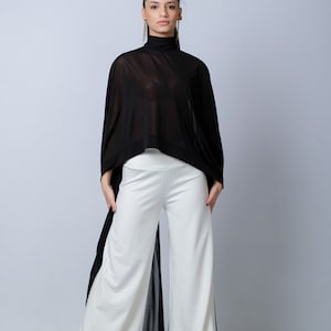 Extravagant Black Sheer Cape Tunic/mesh Asymmetric Long Top/transparent ...