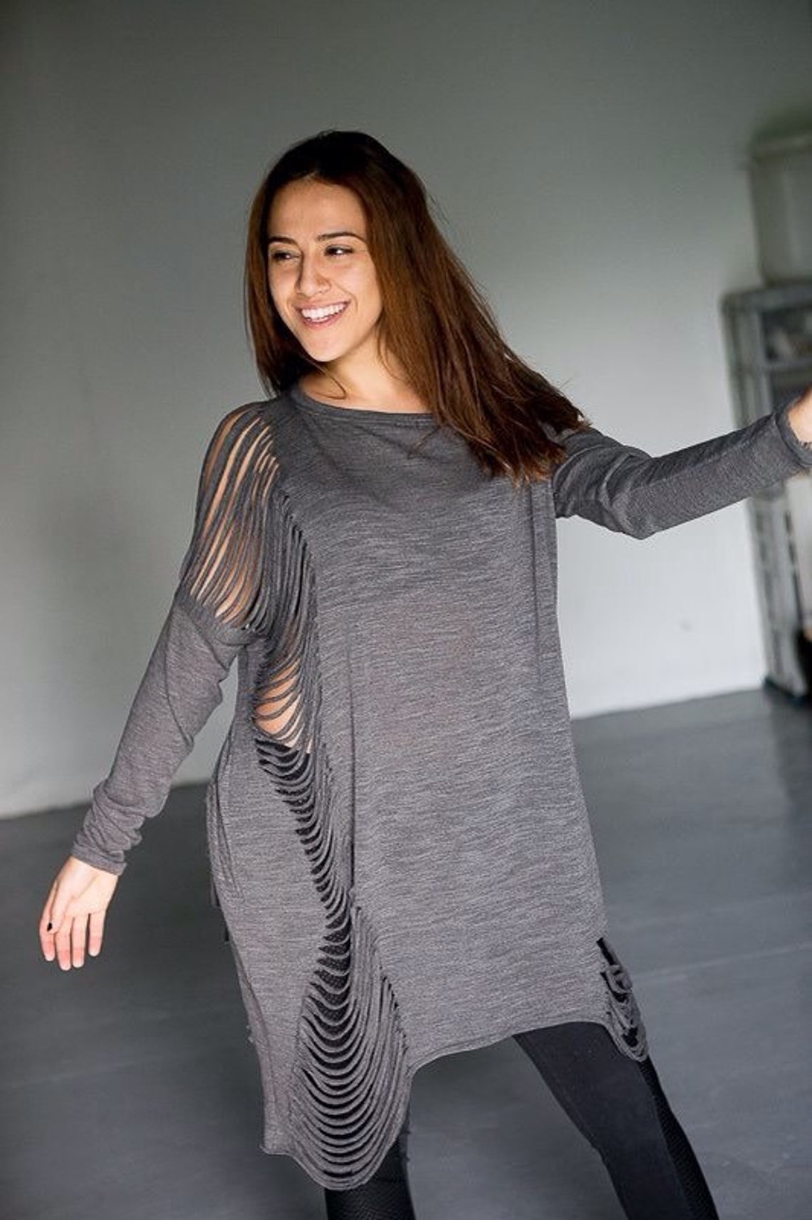 Ripped Side Top/distressed Women's Top/edgy Ripped - Etsy