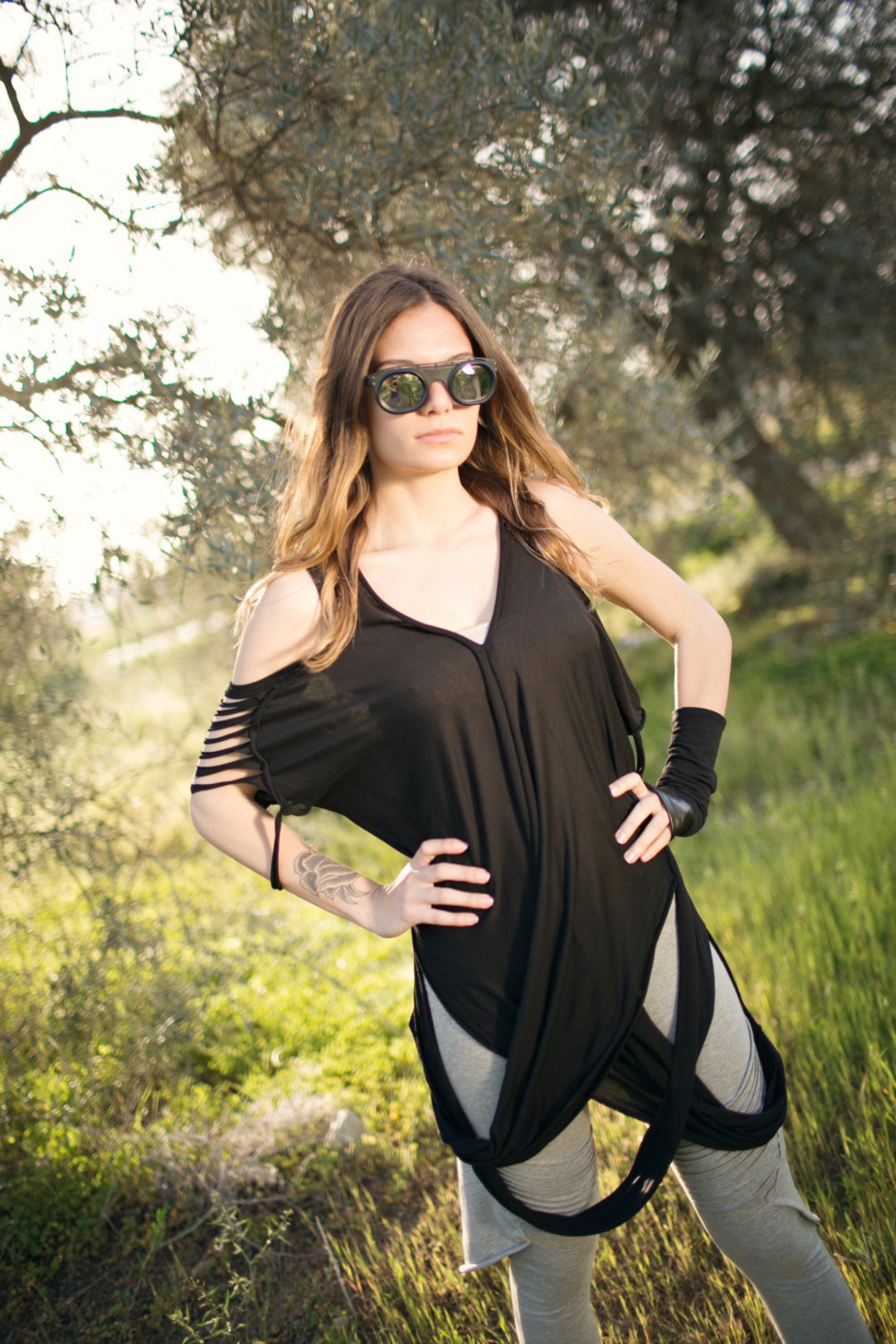 Cyberpunk Slashed Sleeve Top: Ripped Wrap, Cold Shoulder - Etsy