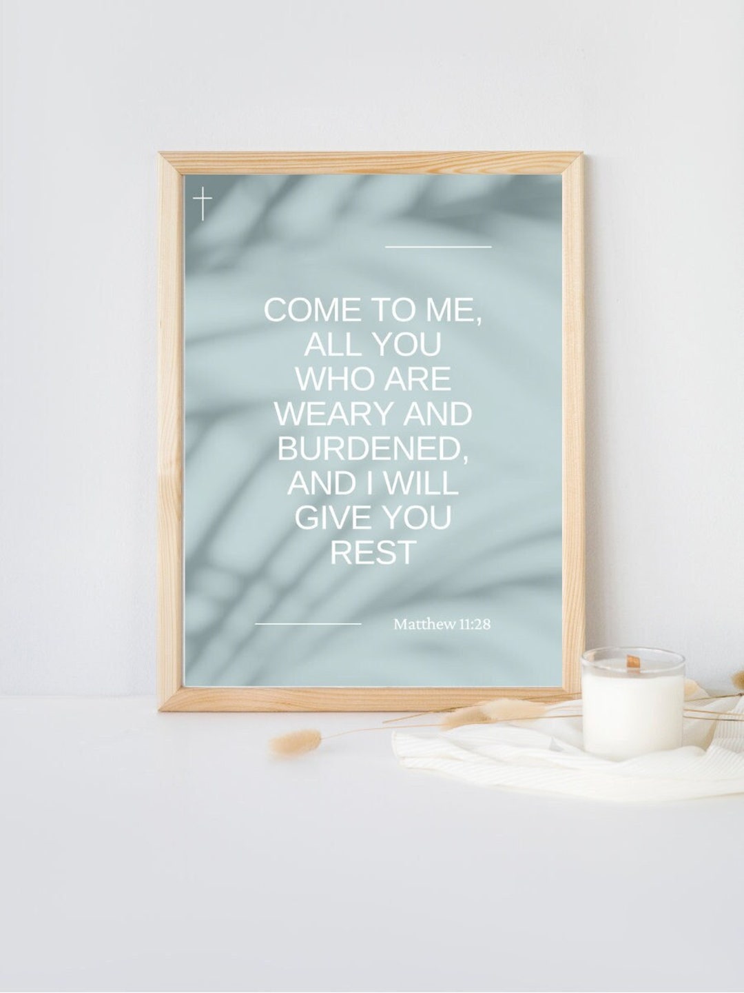 Matthew 11:28 Printable Jesus Sign Blue Green Grey Poster - Etsy