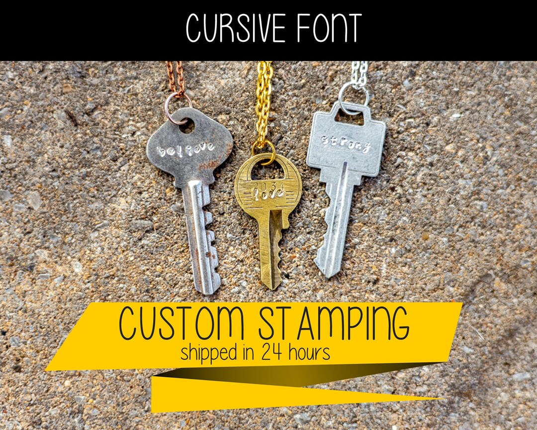 CURSIVE FONT - Personalized Key Necklace - With Multiple Chain and ...