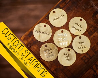 CUSTOM STAMPED Keychain Brass Disc Tag Customizable | Etsy