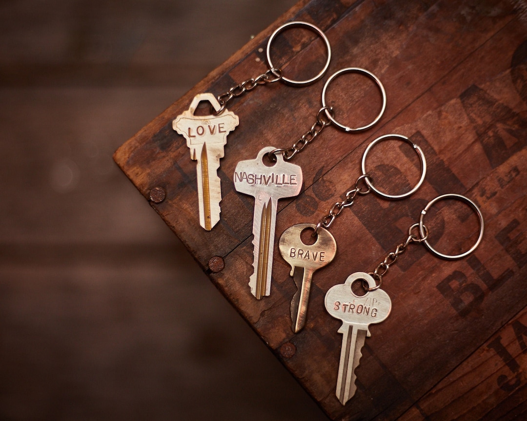 PERSONALIZED KEYCHAIN W/stamped Vintage Key - Double Sided Stamp ...