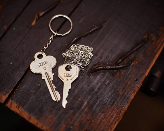 HIS Heart/HER Heart stamped keys A gift for couples | Etsy