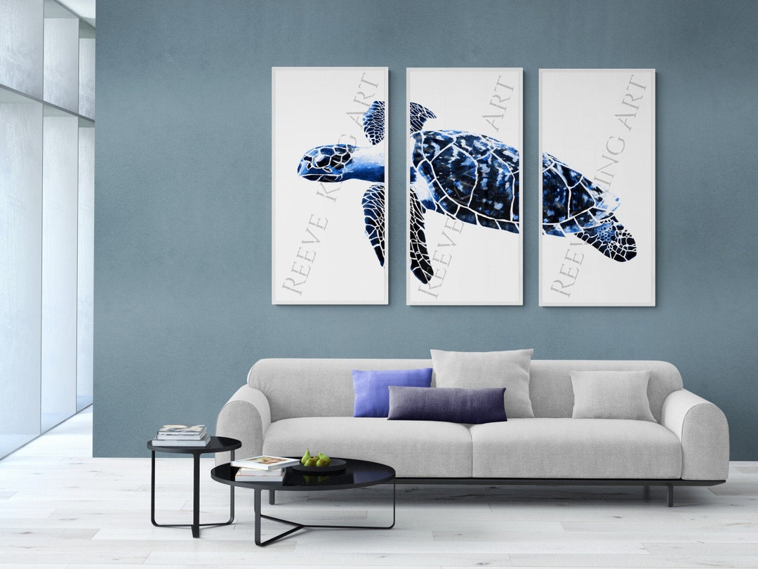 Turtle Triptych Prints Hamptons Coastal Nautical Wall Prints by ...