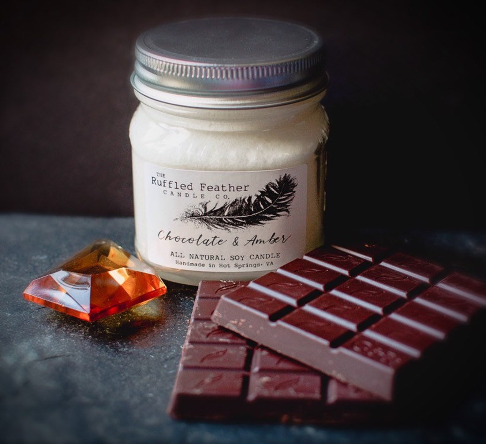 Chocolate & Amber Soy Candle, All Natural Soy Candle, 10oz, the Ruffled ...
