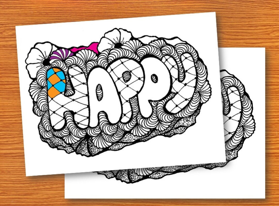 Happy Zentangle, Adult Coloring Pages, Zentangle Art, PDF Zentangle ...