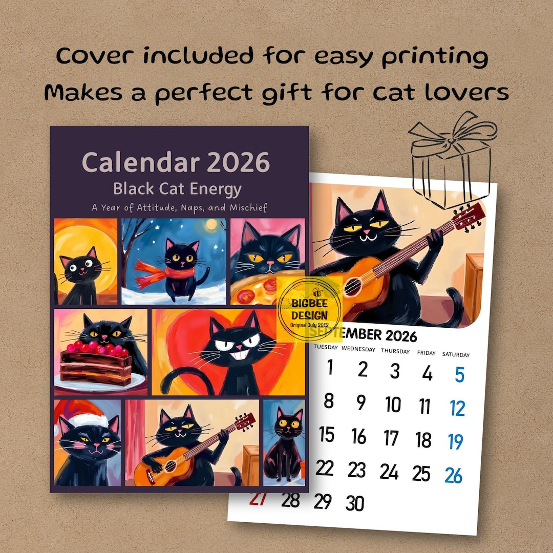 Funny Black Cat 2026 Calendar: Sassy Feline Art (digital Download) - Etsy
