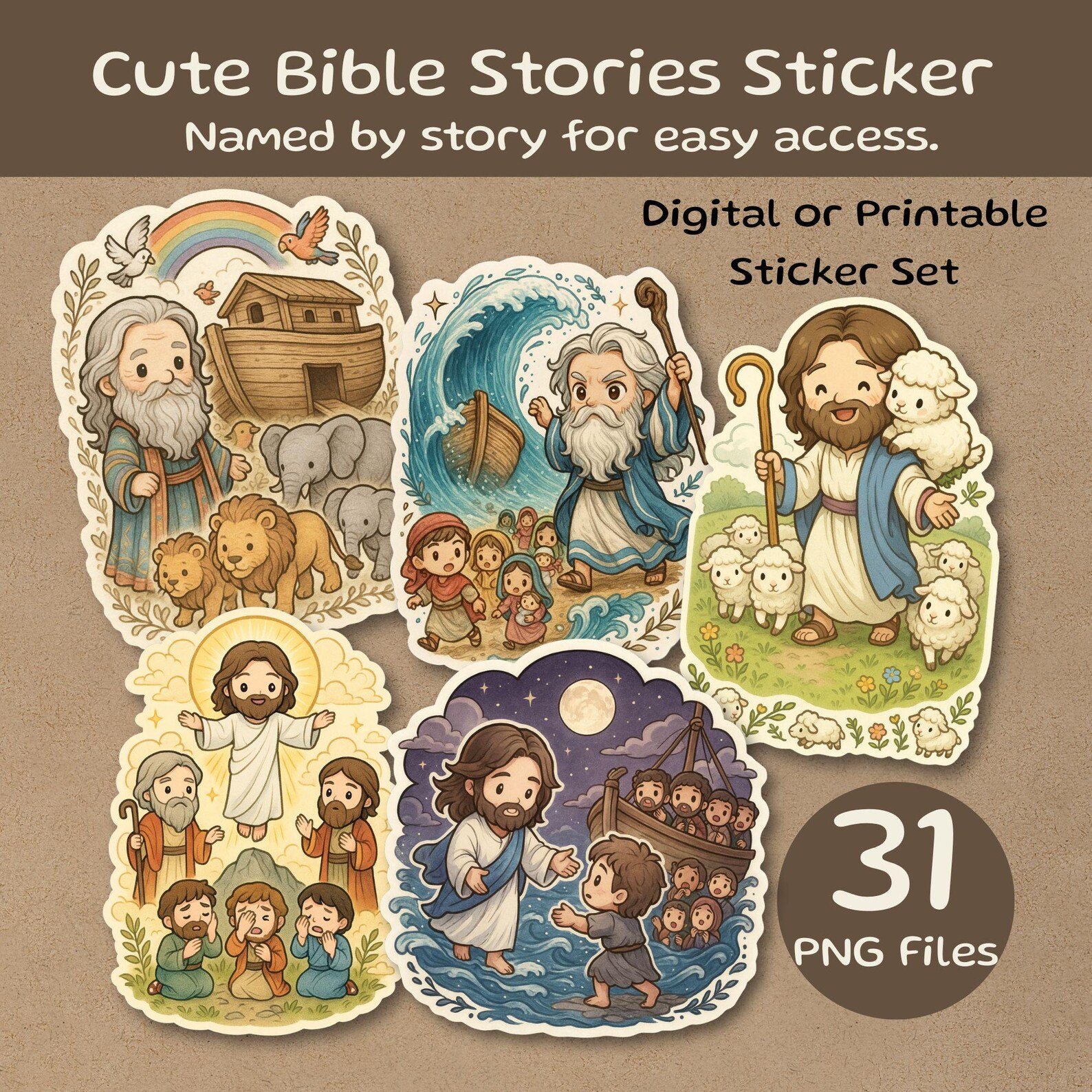 31 Bible Story Stickers Set | Chibi Bible Characters | Scripture ...