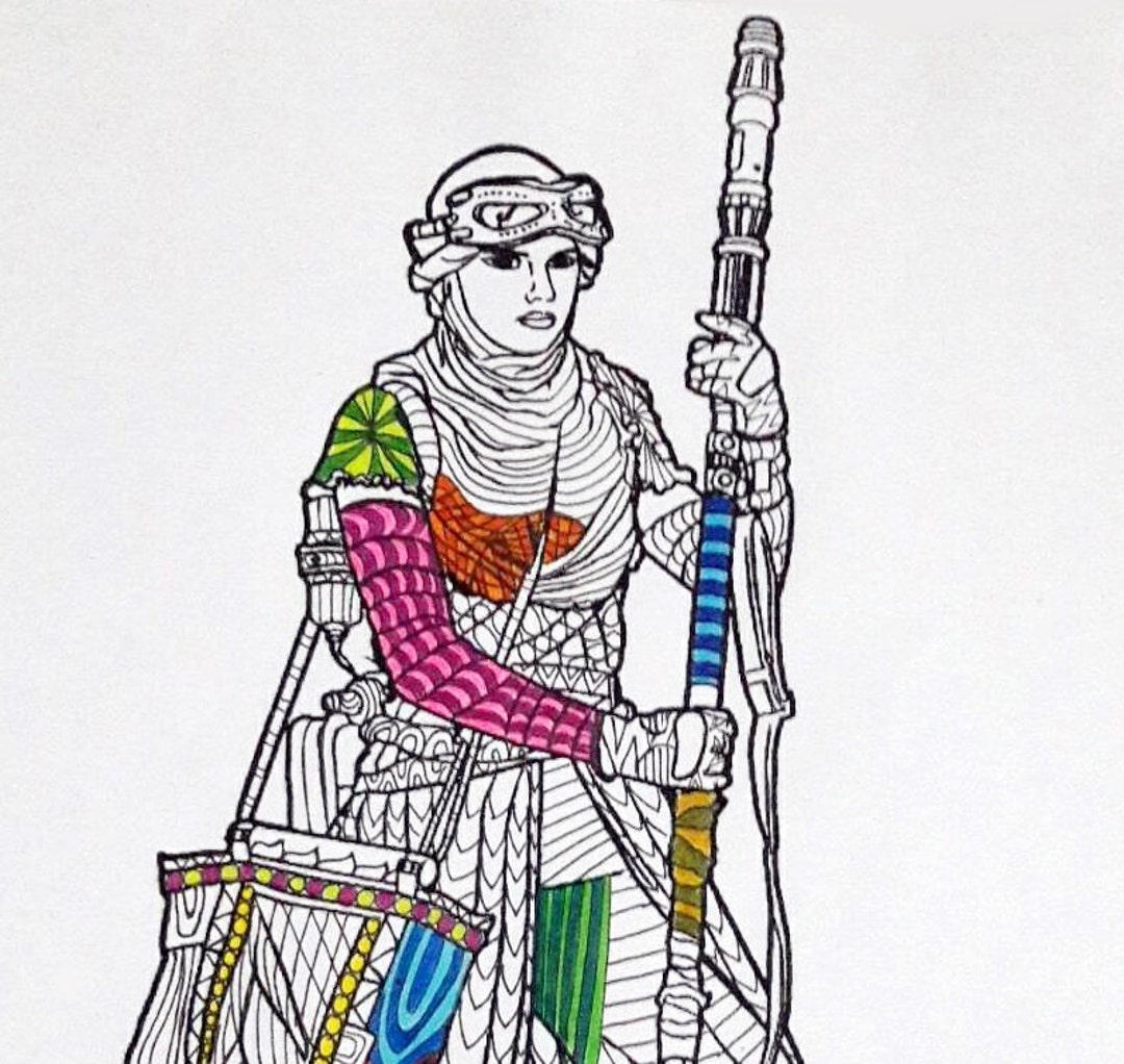 Rey Star Wars Zentangle Coloring Page: Adult Meditation (PDF Download ...