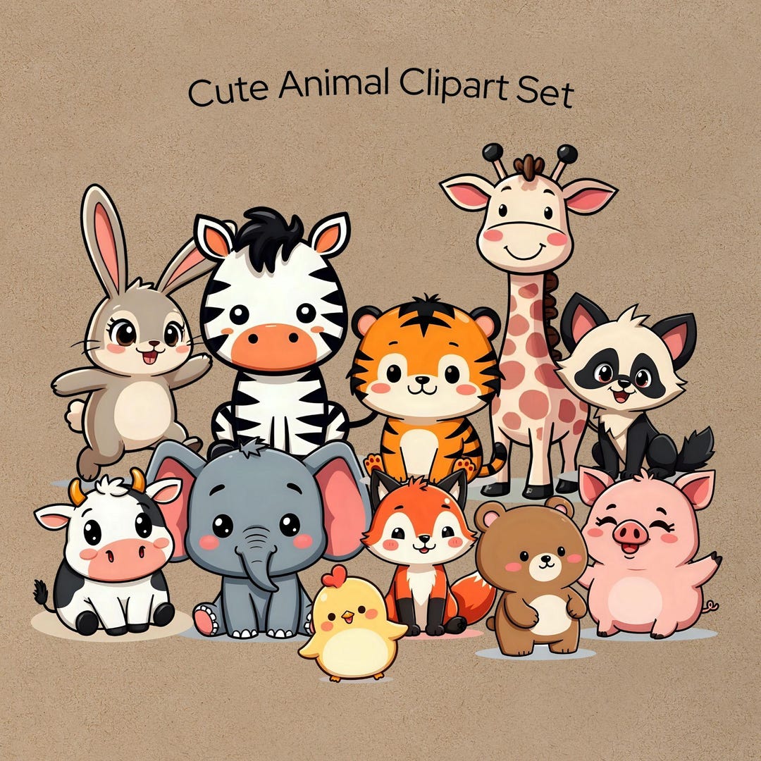 Animal Clipart Set, 50 Transparent PNG Files, High Resolution for POD ...