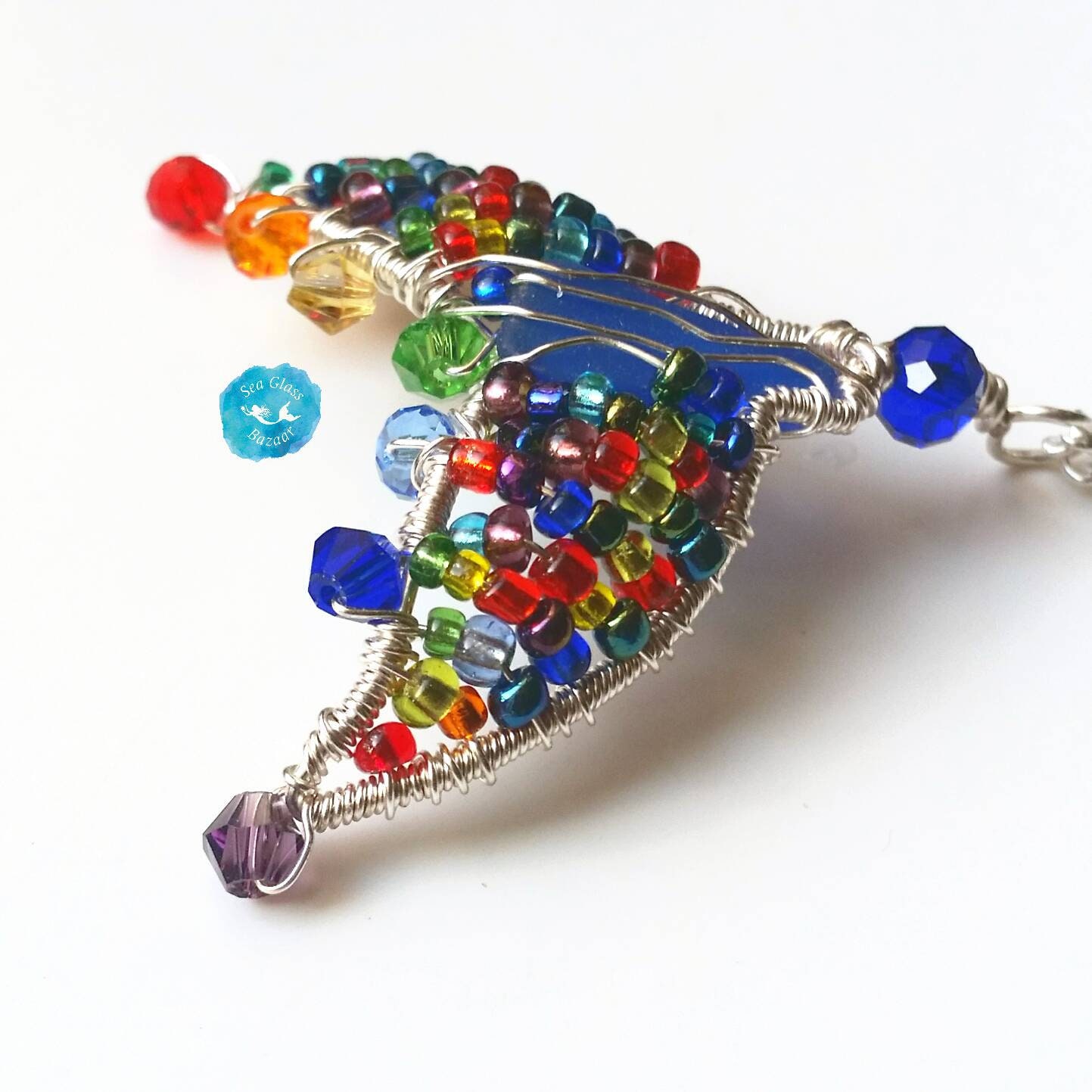 Rainbow Sea Glass Mermaid Tail Necklace.sea Glass Mermaid Pendant. Gift ...