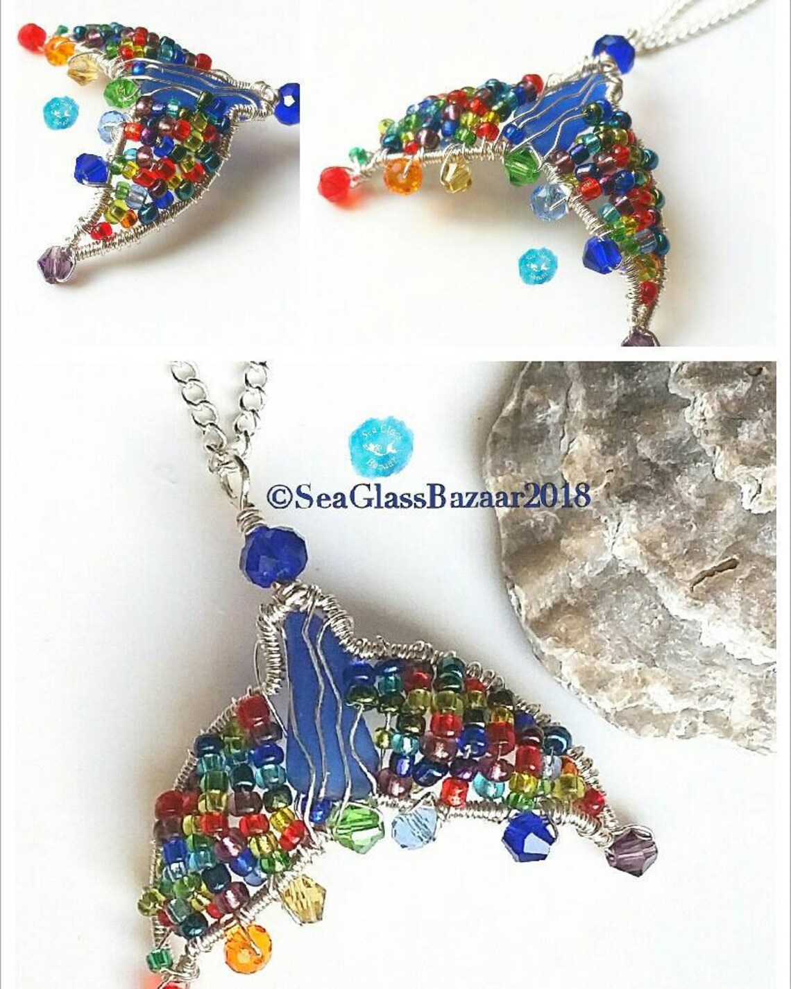 Rainbow Sea Glass Mermaid Tail Necklace.sea Glass Mermaid Pendant. Gift ...