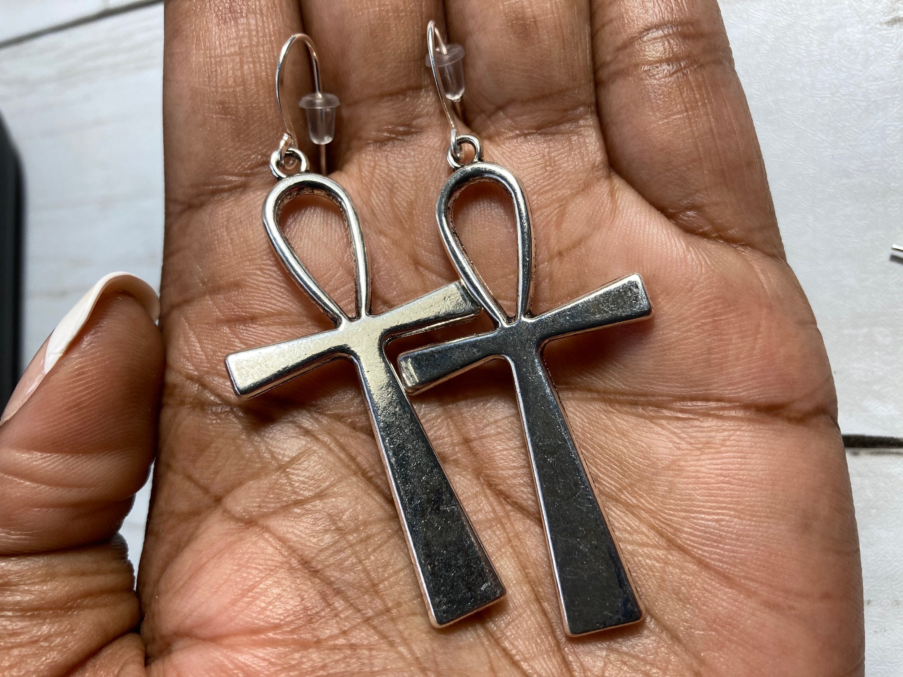 Antique silver ankh earrings Ankh earrings | Etsy