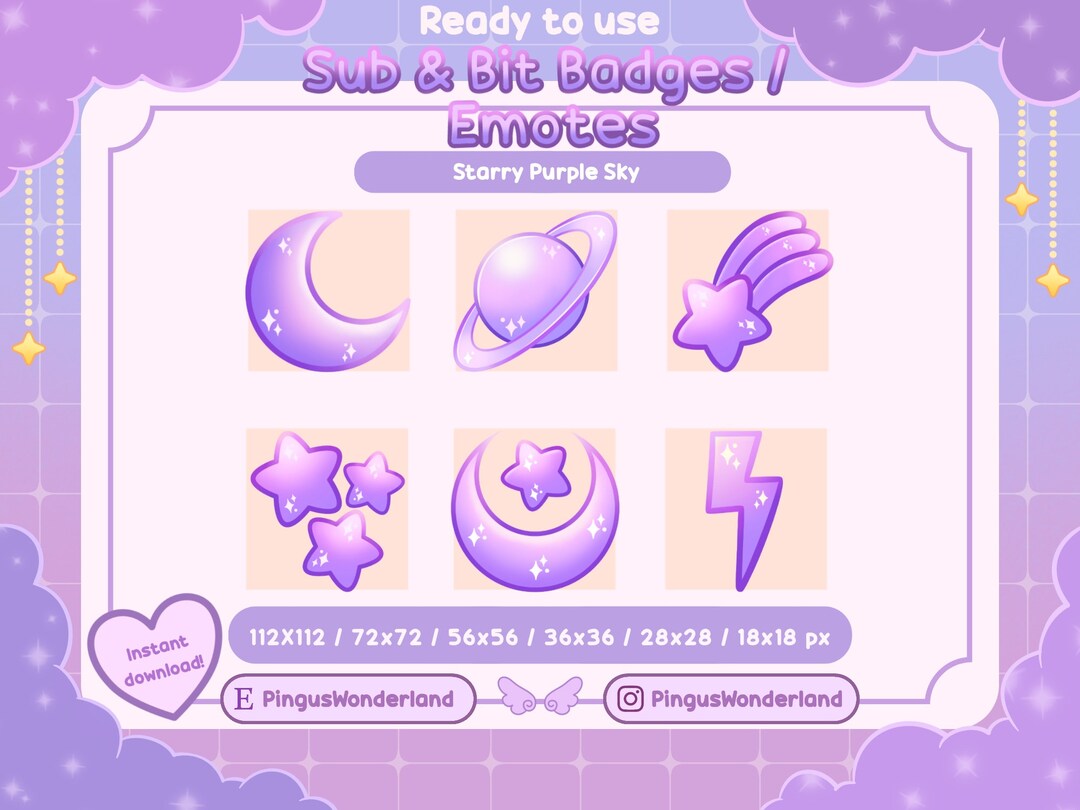 6 Twitch Sub/bit Badges / Emotes Kawaii Sub Badges / Cute Bit Badges ...