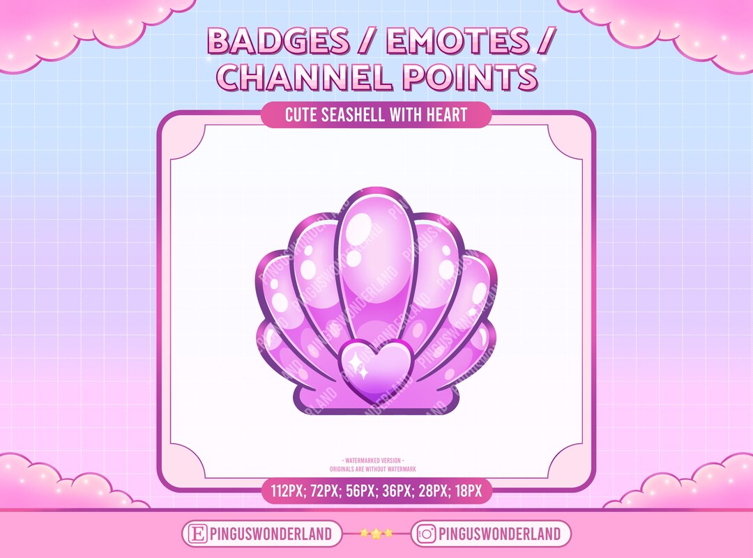 1 Twitch Sub/ Bit Badge / Emote / Channel Points SEASHELL Kawaii Streaming Badges / Cute Bit ...